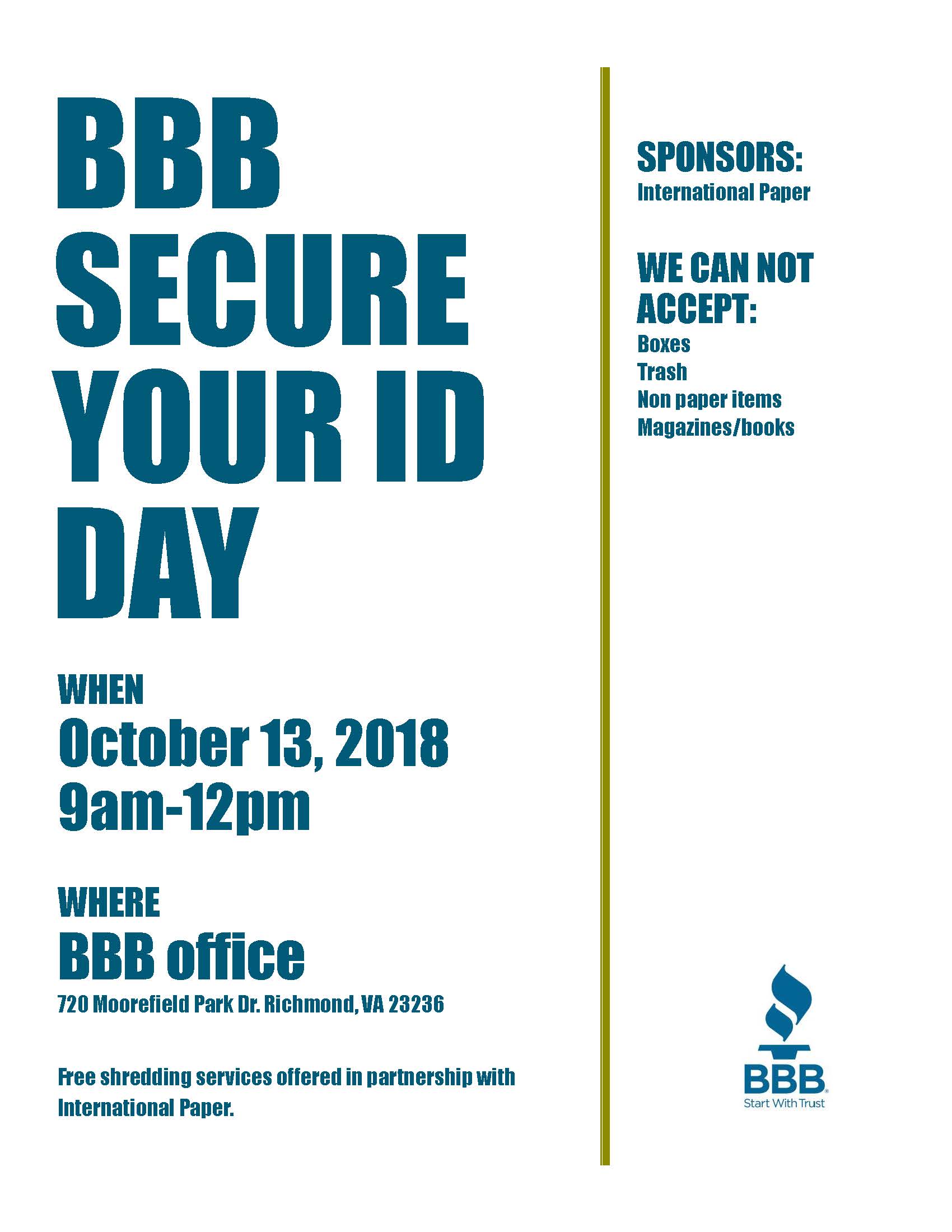 BBB Secure Your ID Day Sponsored by International Paper